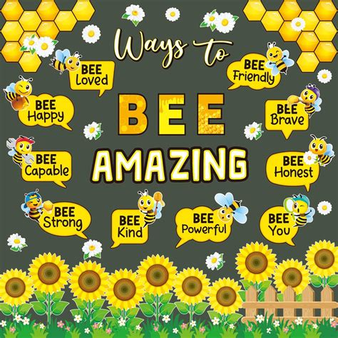 60 Pieces Bee Healthy Bulletin Board Decorations Bee Hive