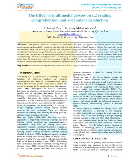 Pdf The Effect Of Multimedia Glosses On L2 Reading Comprehension And Vocabulary Production