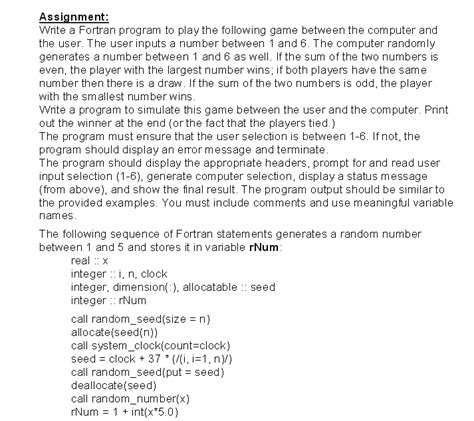Assignment Write A Fortran Program To Play The Chegg