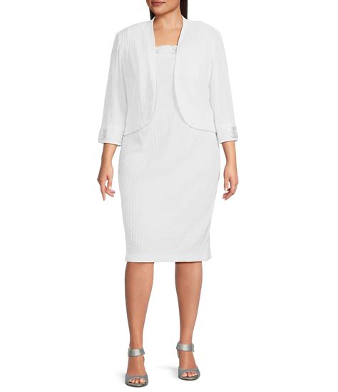 Le Bos Plus Size Crinkle Knit 34 Sleeve Embroidered Crew Neck 2 Piece