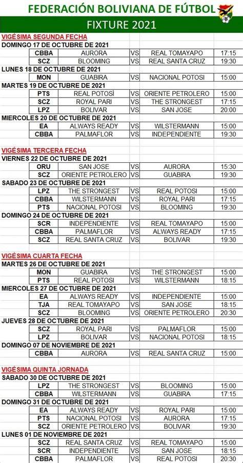 Torneo Fixture Fechas Y Futbol Boliviano