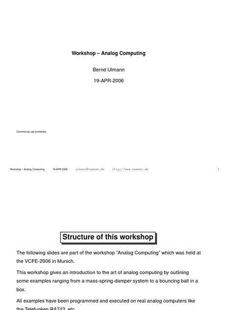Workshop Analog Computing Bernd Ulmann 19 Apr 2006 Pdf Equations