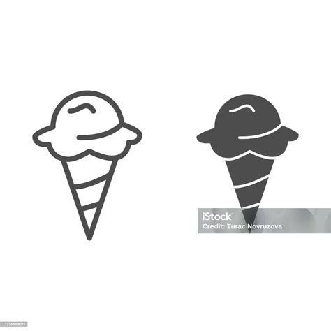 아이스크림 라인과 단단한 아이콘 과자 개념 흰색 배경에 와플 콘 기호에 아이스크림 모바일 개념및 웹 디자인에 대한 개요 스타일의 순대 아이콘 벡터 그래픽 10에 대한 스톡