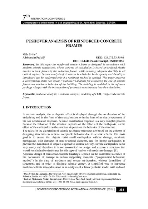 Pdf Pushover Analysis Of Reinforced Concrete Frames