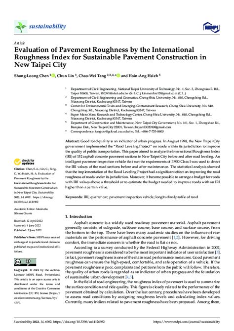 Pdf Evaluation Of Pavement Roughness By The International Roughness
