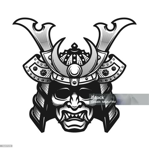 Topeng Prajurit Samurai Baju Besi Tradisional Prajurit Jepang Ilustrasi