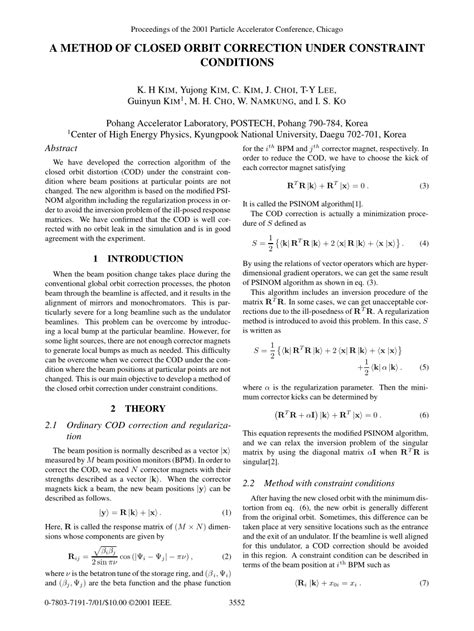 Pdf A Method Of Closed Orbit Correction Under Constraint Conditions