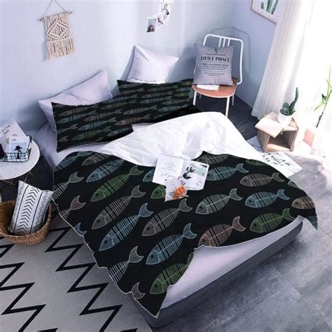Housse De Couette 220x240cm Totem De Poisson Fermeture éclair cachée et