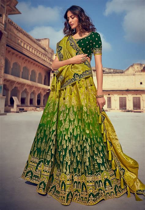 Green Silk Embroidered Lehenga Choli 4904
