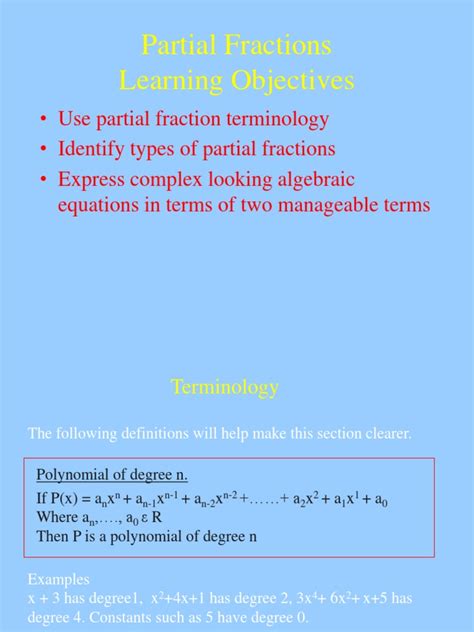 Lesson4 Partial Fractions Pdf Fraction Mathematics Quadratic
