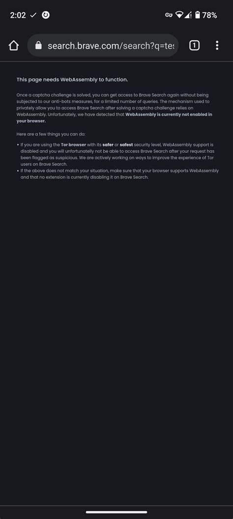 Cannot Access Brave Search On Mobile Webassembly Error Search