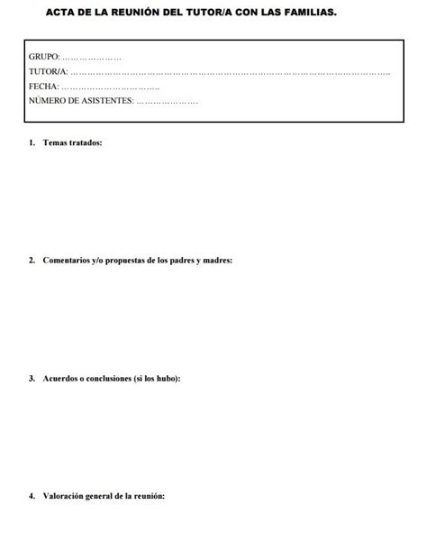 Acta reunión padres Genial idea para anotar las conclusiones de la