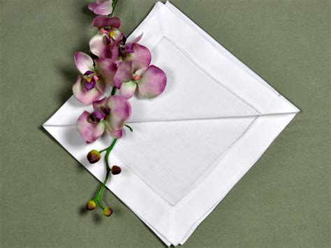 Dozen White Hemstitched Linen Dinner Napkins Inch