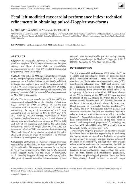 Pdf Fetal Left Modified Myocardial Performance Index Technical