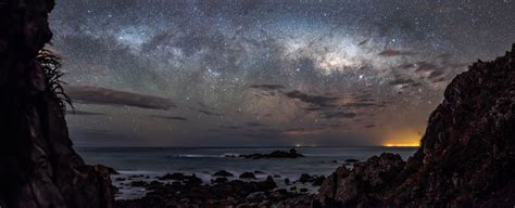 Landscape Sea Night Galaxy Rock Sky Long Exposure Stars Clouds