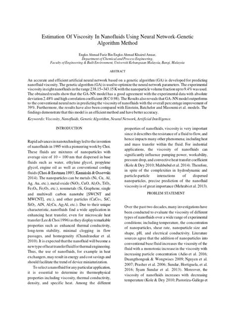 Nanofluid Viscosity Prediction Using Ga Nn Pdf Viscosity Artificial Neural Network