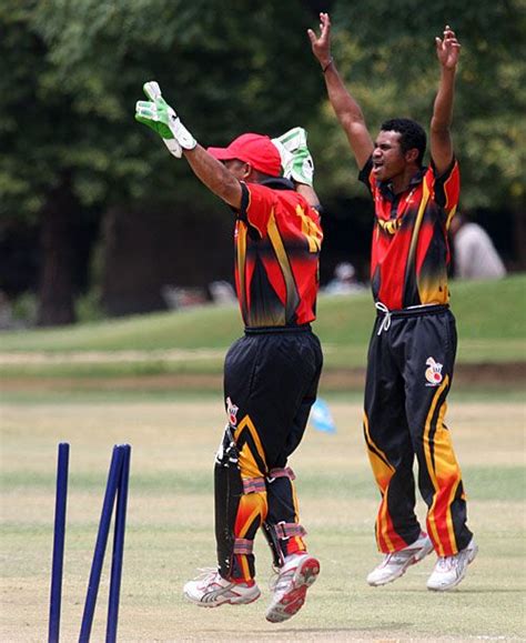 Papua New Guinea Players Appeal For A Run Out Against Shafiqullah