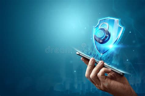 Smartphone Shield And Lock With Fingerprint Hologram Fingerprint Scanner Concept Data