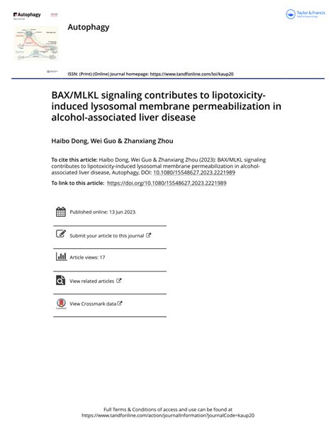 Pdf Baxmlkl Signaling Contributes To Lipotoxicity Induced Lysosomal
