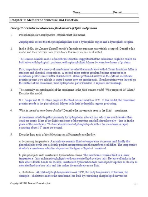 Chapter 7 Membrane Structure And Function Packet Answers 91 Pages