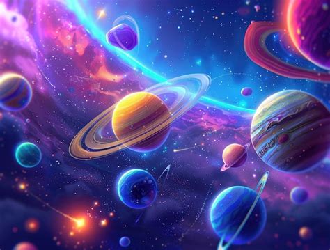 Vue Des Planètes De Dessins Animés Image Générée à Base Dia