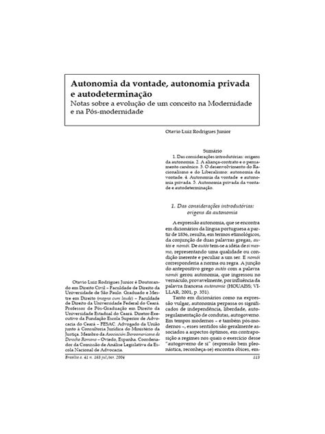 Artigo Autonomia Da Vontade Autonomia Privada E Autodeterminação