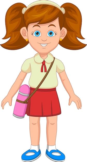 Desenho Animado Bonito Da Menina Da Escola Vetor Premium