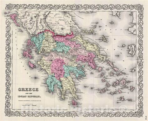 Historic Map Colton Map Of Greece 1856 Vintage Wall Art Greece