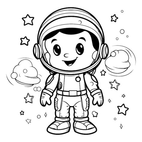 白い背景の可愛い宇宙飛行士のカラーブック プレミアムベクター