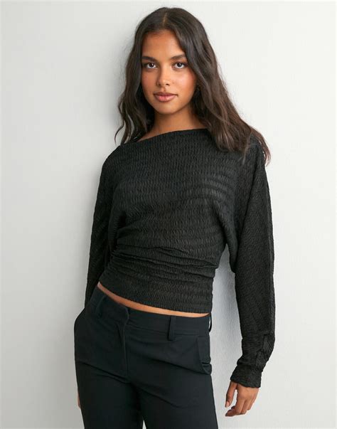 Buy Nelly Structure Sheer Ls Top Black