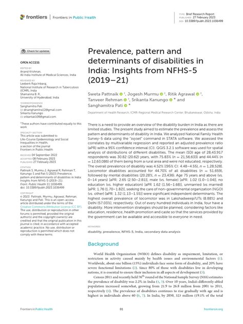Prevalence Pattern And Determinants Of Disabilities In India Insights