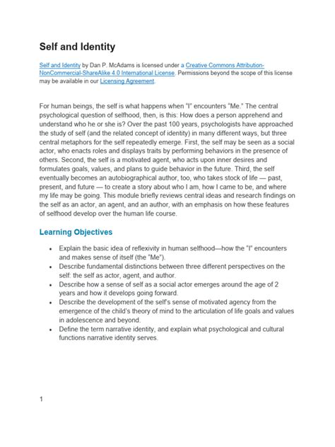 Self And Identity Pdf Self Identity Social Science