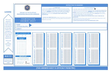Prc Answer Sheet Pdf