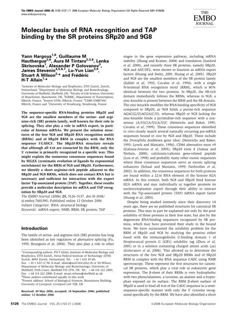Pdf Molecular Basis Of Rna Recognition And Tap Binding By The Sr
