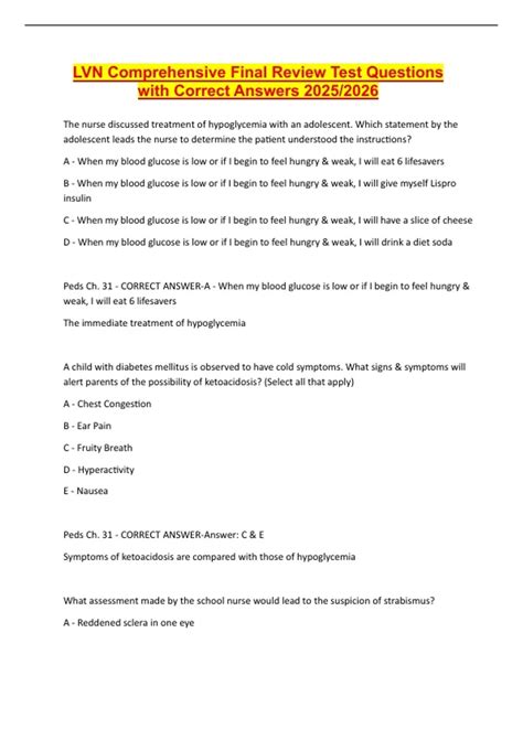 Lvn Comprehensive Final Review Test Questions With Correct Answers 20252026 Lvn Comprehensive