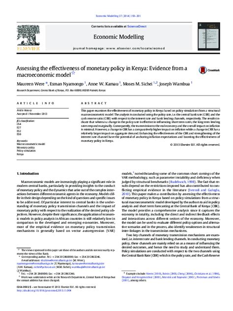 Pdf Assessing The Effectiveness Of Monetary Policy In Kenya Evidence From A Macroeconomic Model