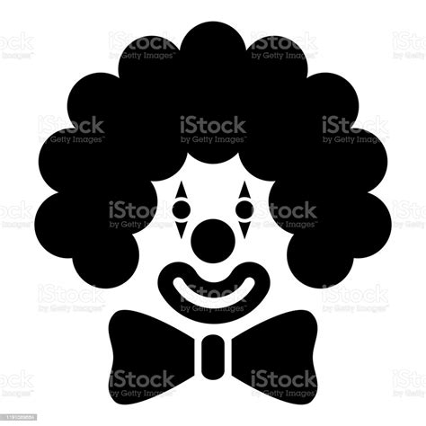 큰 활과 곱슬 머리 서커스 카니발 재미 초대 개념 아이콘 블랙 컬러 벡터 일러스트 플랫 스타일 이미지와 광대 얼굴 머리 어릿광대 서커스 공연자에 대한 스톡 벡터 아트 및