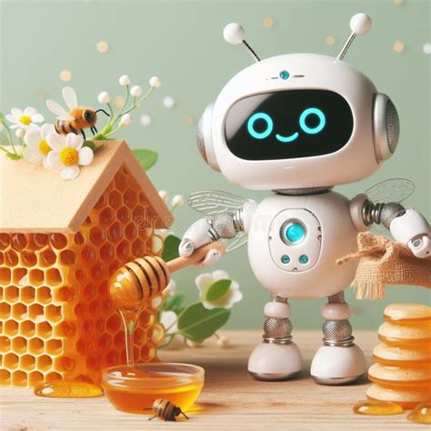 Tiny Cute Robot Collecting Honey In Bee Hive Stock Image Image Of Robot Cute 303465649