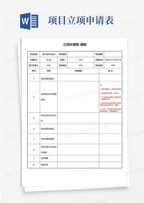 项目立项申请表 Word模板下载 编号lzkknbor 熊猫办公