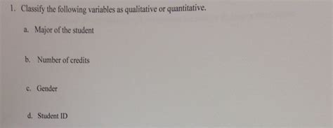 Solved Classify The Following Variables As Qualitative Or