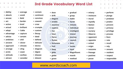 3rd Grade Vocabulary Word List