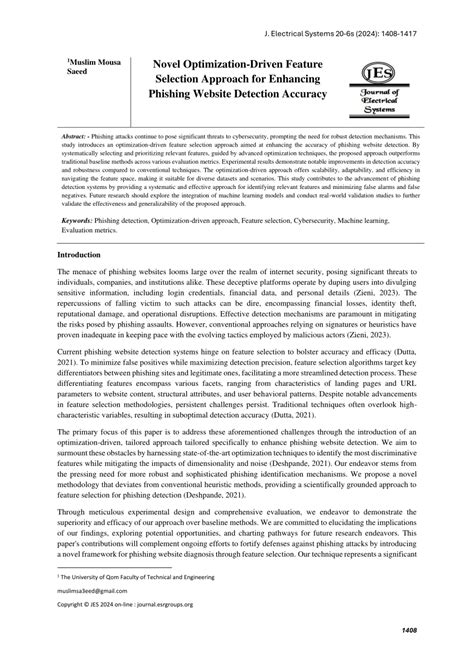 Pdf Novel Optimization Driven Feature Selection Approach For Enhancing Phishing Website