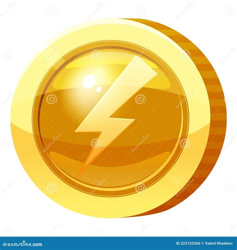 Gold Medal Coin Bolt Lightning Symbol. Golden Token for Games, User Interface Asset Element ...