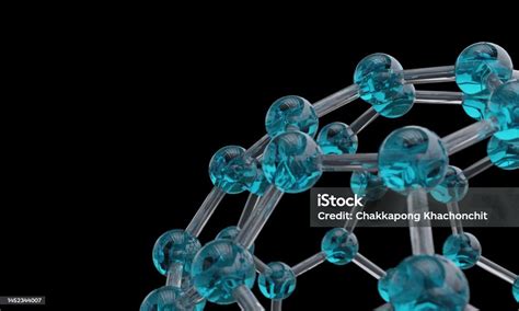 블루 크리스탈 카본 버키볼 분자 나노 입자가 있는 배경 C60 분자 풀러렌은 탄소 나노 입자 원자는 구체로 표현3d 렌더링 그림입니다 0명에 대한 스톡 사진 및 기타 이미지