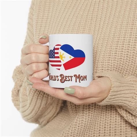Worlds Best Mom Coffee Mug Intertwined Us And Filipino Flags 11oz Or