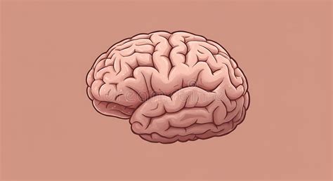 Illustration Of A Human Brain With Detailed Gyri And Sulci Displayed Against A Plain Beige