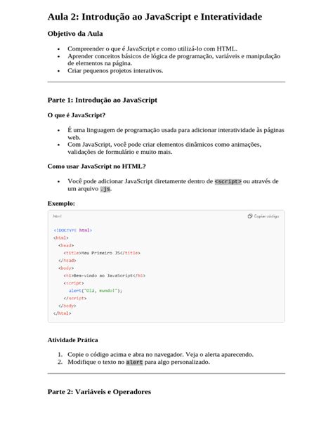 2 Aula 2 Introdução Ao Javascript E Interatividade Pdf Script
