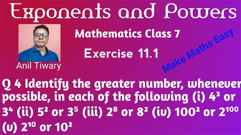 Maths Class 7 Exercise 111 Q 4 Chapter 11exponents And Powersncert Tiwaryinstituteofmaths