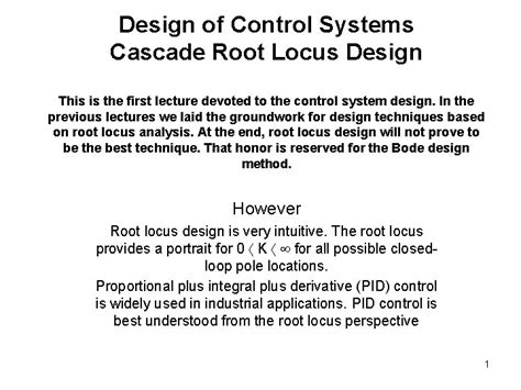 Design Of Control Systems Cascade Root Locus Design