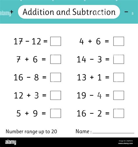 Addition And Subtraction Number Range Up To 20 Math Worksheet For